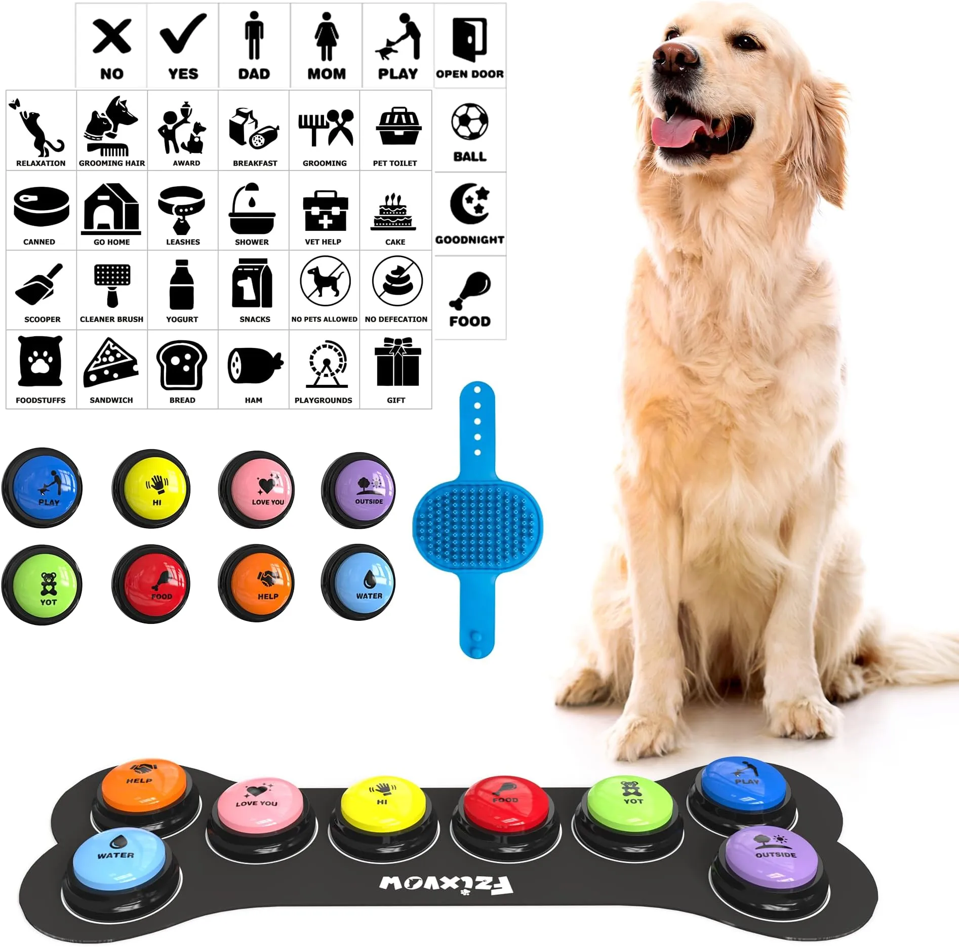 Fzixvow Dog Communication Buttons Recordable Talking Training Buttons ...