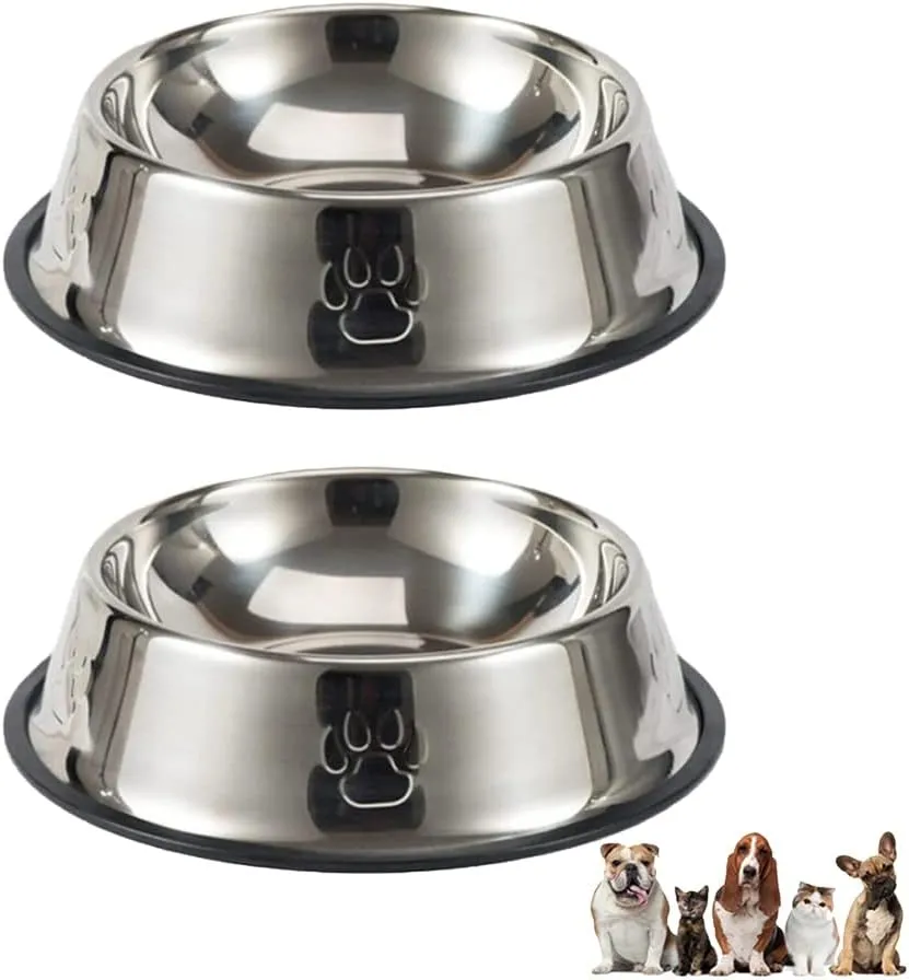2 Stainless Steel Cat Bowls - Non-Slip Food & Water Bowls for Small ...