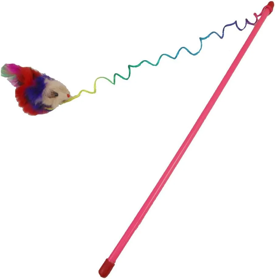 Feather Mouse Cat Toy Wand - Interactive Cat Toy Stick with Feather ...