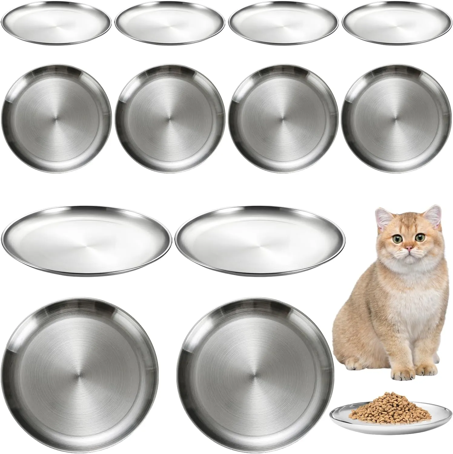 Stainless Steel Cat Food Bowls Set, Shallow Design, Ideal Kitten And ...