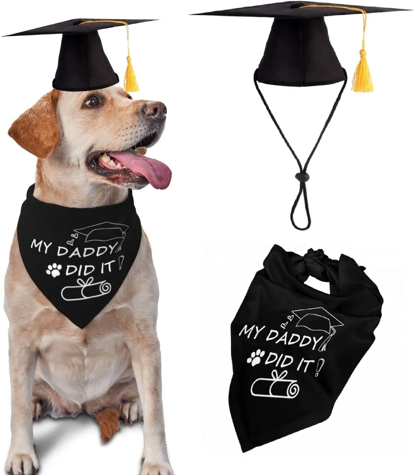 Yellow Tassel Dog Dog Graduation Outfit And Bandana Perfect Cosplay ...