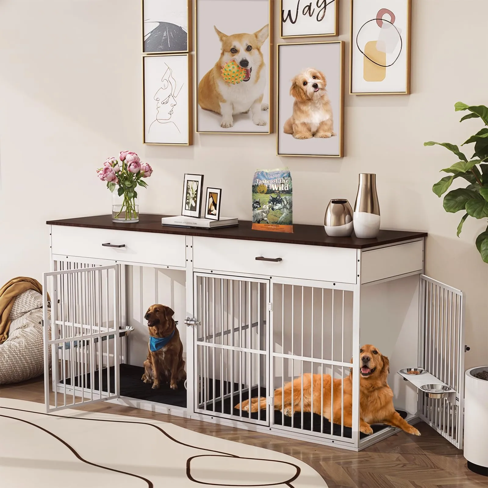 DHgate.com:White Dog Crate Cabinet with Storage & Hidden Storage, Large ...
