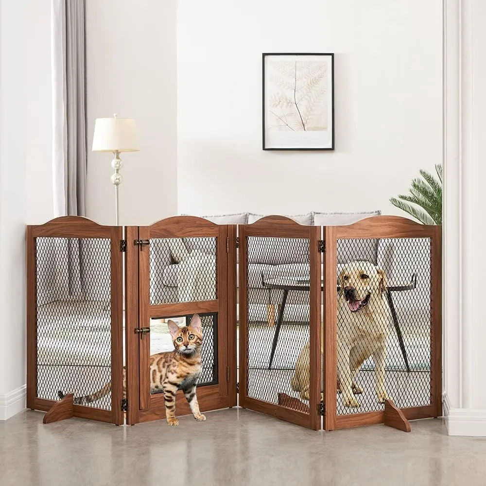 DHgate.com:Retractable Pet Gate with Cat Door - 87" Metal Mesh Indoor ...