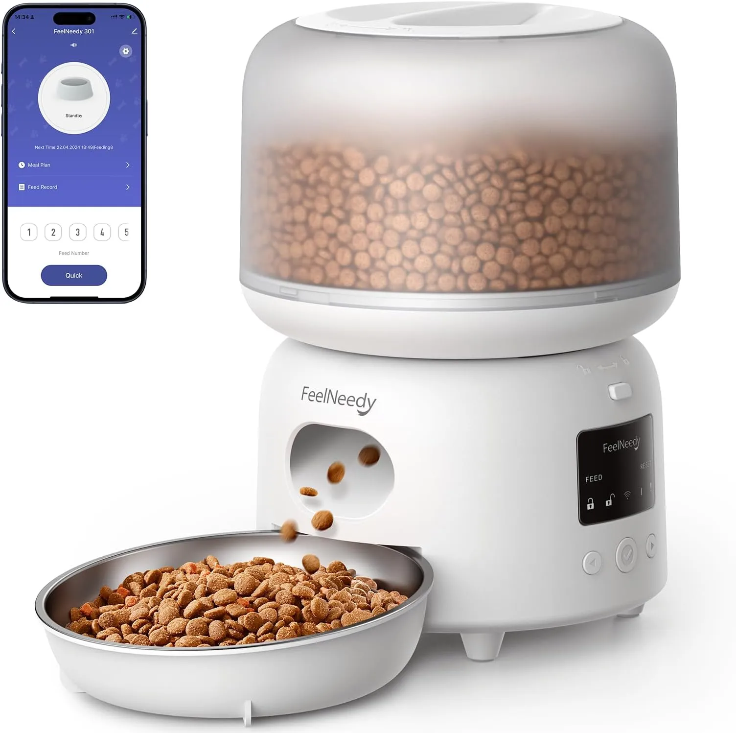 Automatic Pet Feeder 3L with 304 Stainless Steel Bowl, WiFi Food ...