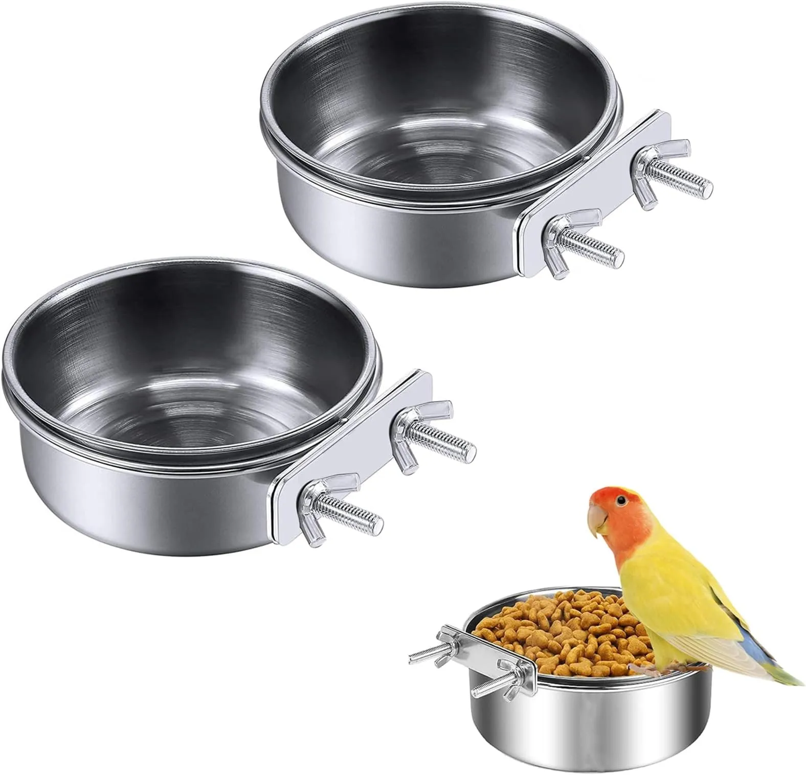 Stainless Steel water bowl birds with Clamp Holder - 2 Pack, Ideal for ...