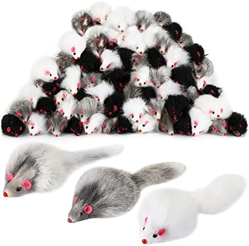 Furry Mice Cat Toys - Interactive Plush Rat Toys with Rattle Sound ...