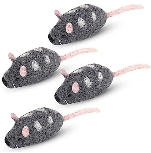 Wool Cat Mouse Toys: 4-Pack Handmade Felt Mice for Indoor Cats ...