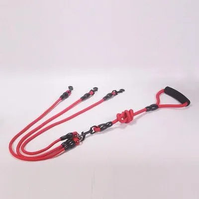 Three Way Dog Leash: Premium Nylon Rope for Multiple Dogs, Red. Walk 3 ...