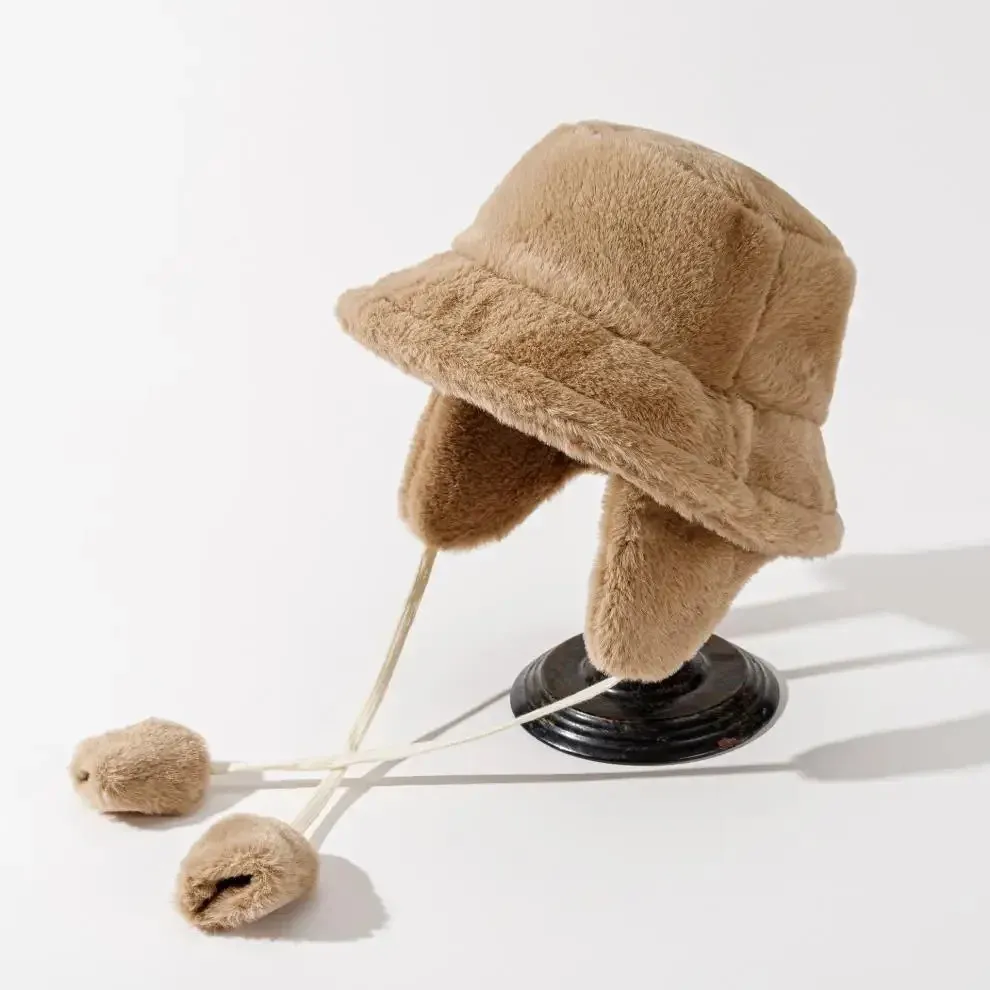 Warm Winter Bucket Hat with Earmuffs - Cotton & Faux Fur - Best Seller ...