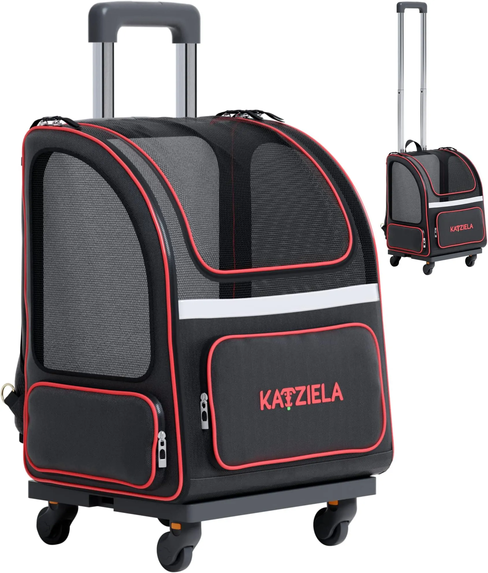 Katziela Soft Sided Wheeled Pet Carrier Travel Backpack With Wheels ...