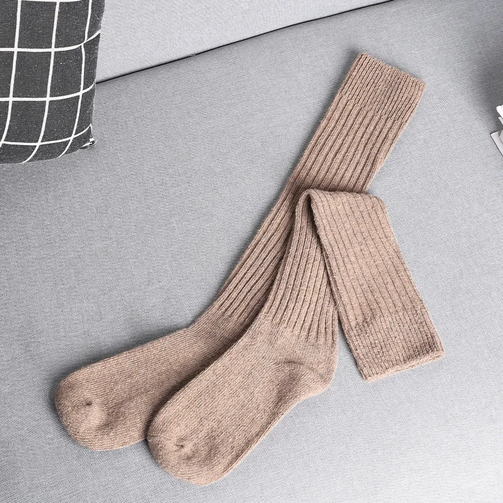 Women's Long Cashmere Boot Socks Solid Wool Thigh High Stockings Skinny ...