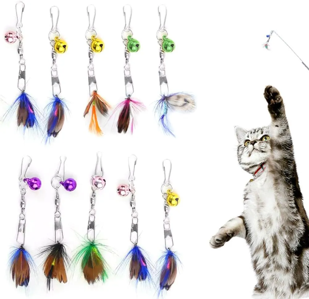 Mini Cat Teaser Refills - 10 Pack Feather & Insect Cat Toys for Wand ...