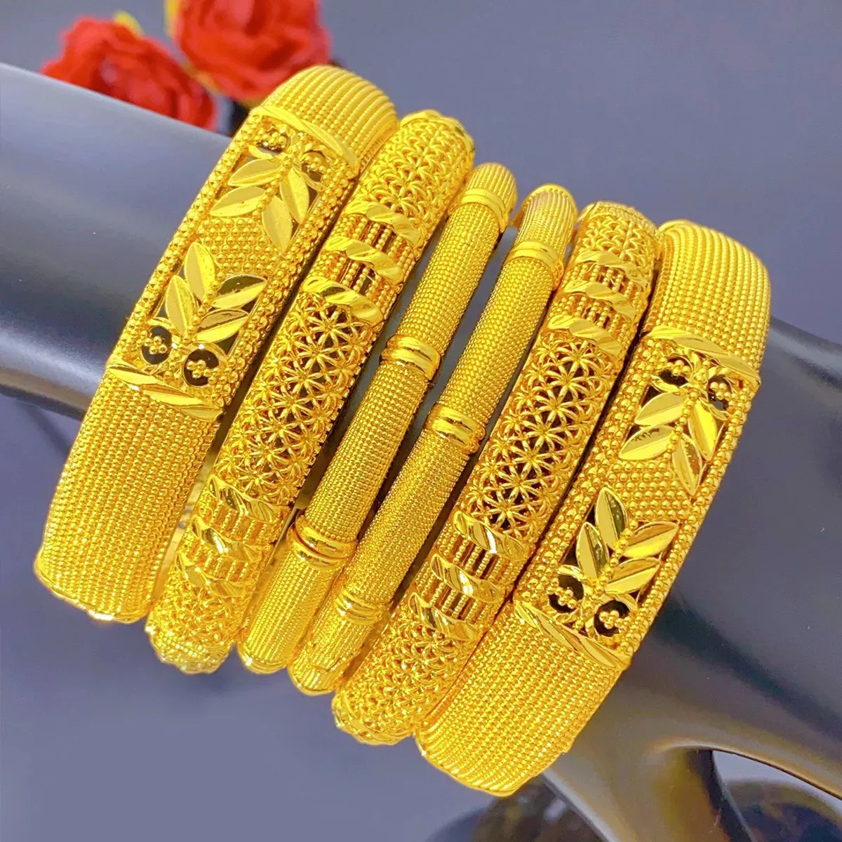 24K Gold Plated Bangles: Dubai Gold Style Carved Bracelets - Shop Now ...