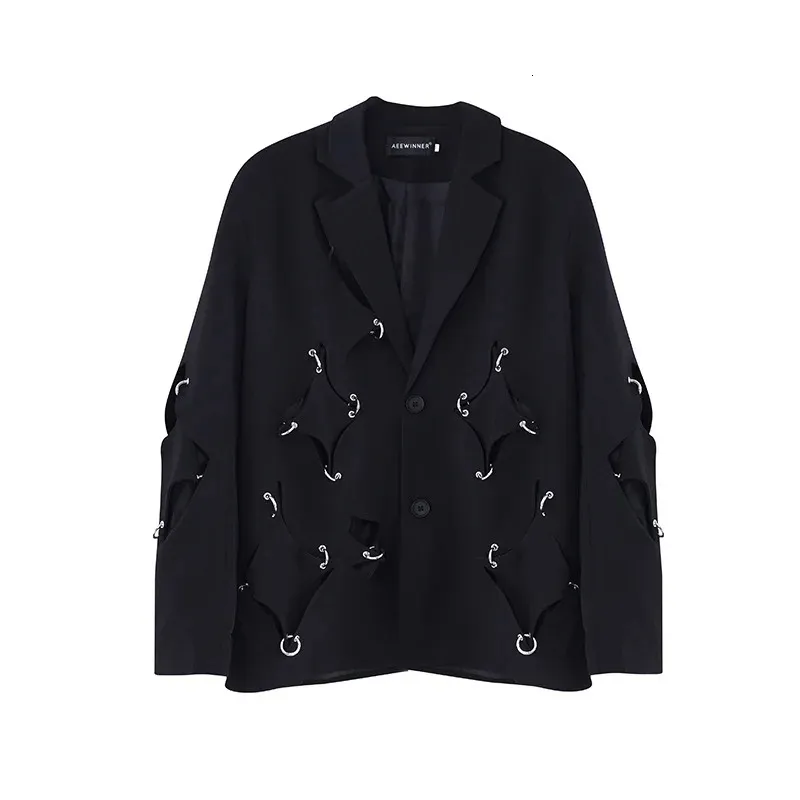 Metal Leather Jacket with Rivet Ring Detail Hollow Hip Hop Punk ...