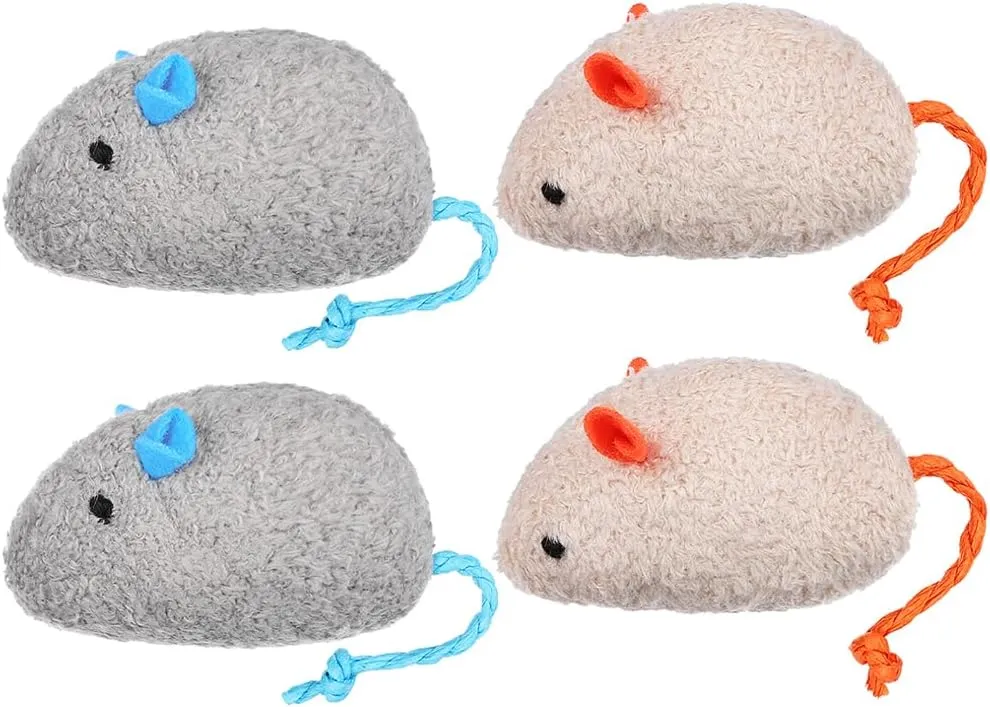4-Pack Plush Mouse Toys for Cats - Gray & Beige, Premium Quality Kitten ...
