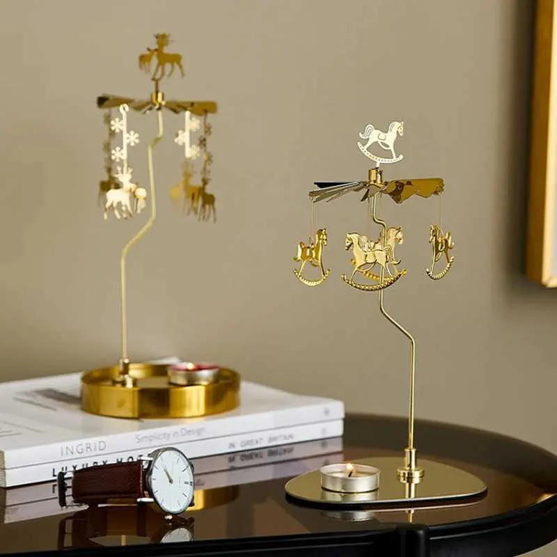 Rotating Triangle/Round Tray Candlestick Stand With Xmas Deer And ...