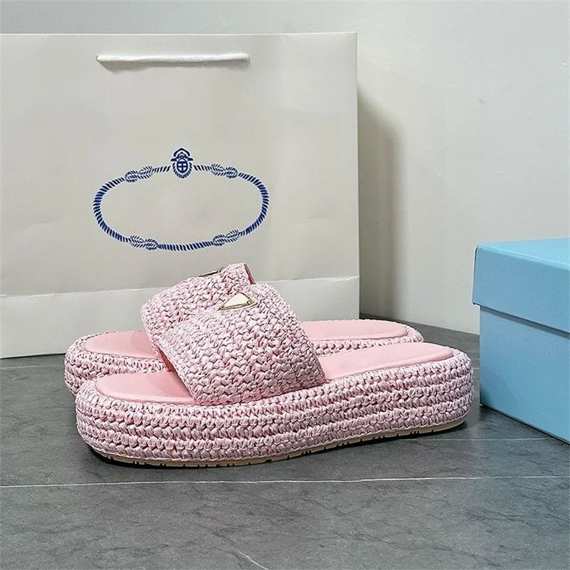 Womens Designer Straw Weave Platform Crochet Sandals Fashionable Slip ...