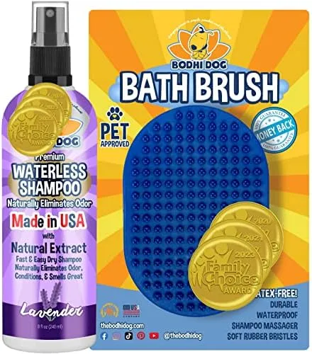 Premium Dog Grooming Set: Shampoo Brush & Lavender Waterless Shampoo ...