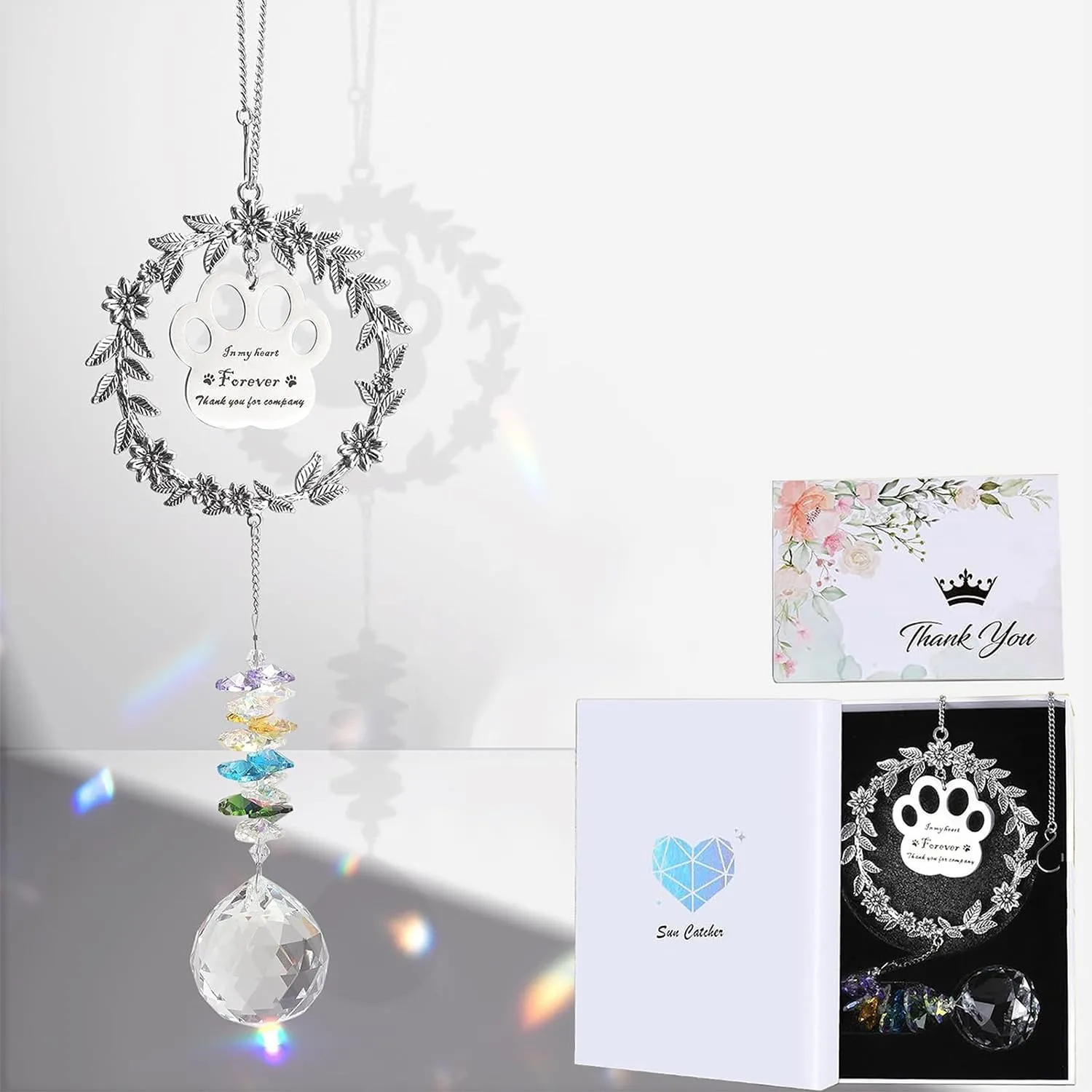 Pet Memorial Suncatcher with Crystals for Dog Loss, Rainbow Bridge Pet ...
