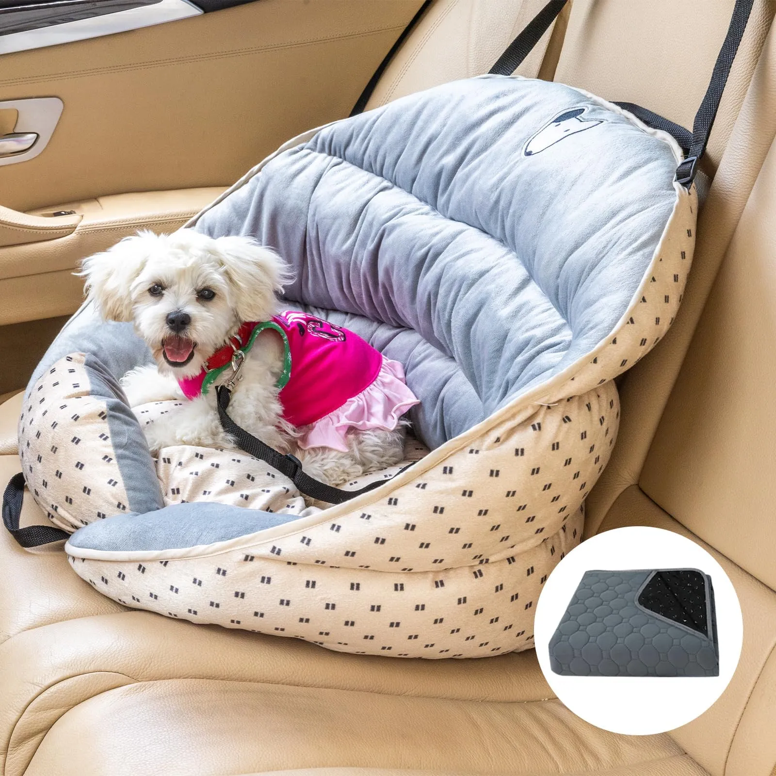 Small Dog Car Seat Carrier: Portable Puppy Booster with Washable Pad ...