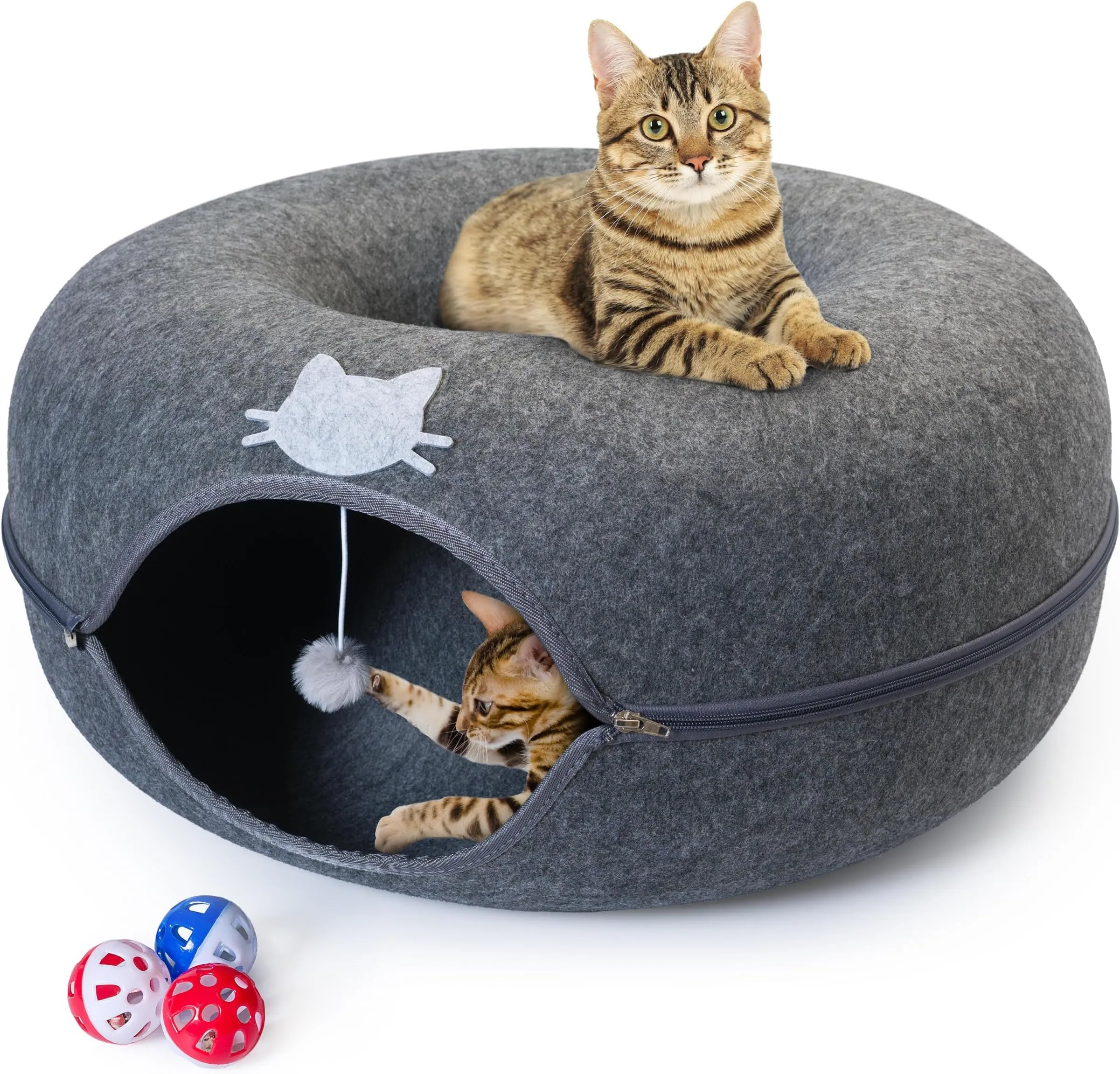 Meow Mansion Cat Cave donut dog bed - Large Tunnel Bed for Cats up to ...