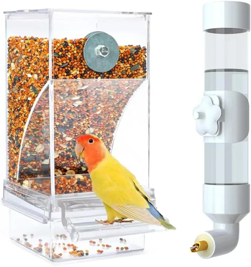 No Mess Bird Cage Feeder - Automatic Bird Food Dispenser & Waterer for ...