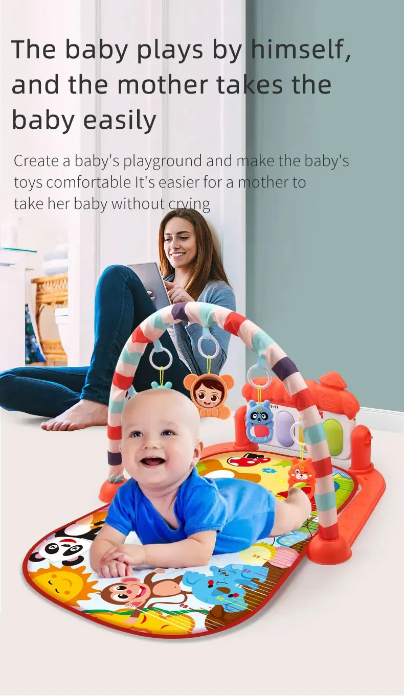 Baby Activity Gym Game Mat with Music Stand, Multi-Functional Fitness ...