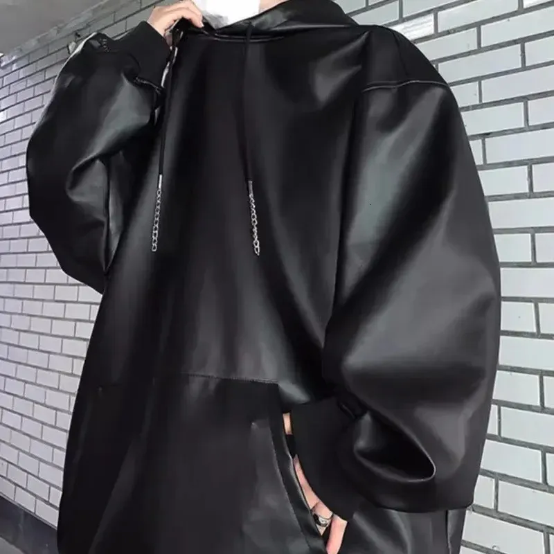 Premium Black Faux Leather Hoodie Jacket for Men - Spring/Fall Casual ...