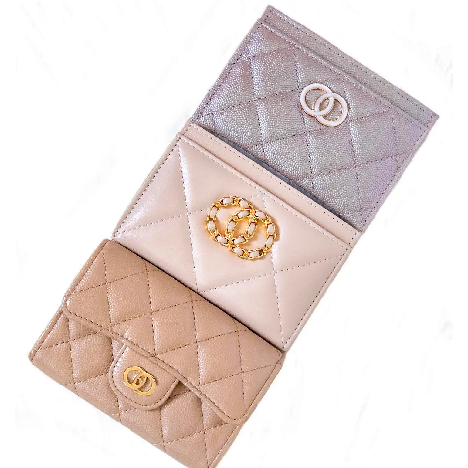 Luxury Quilted Leather CC Cardholder With Caviar Button And Zippy Key ...