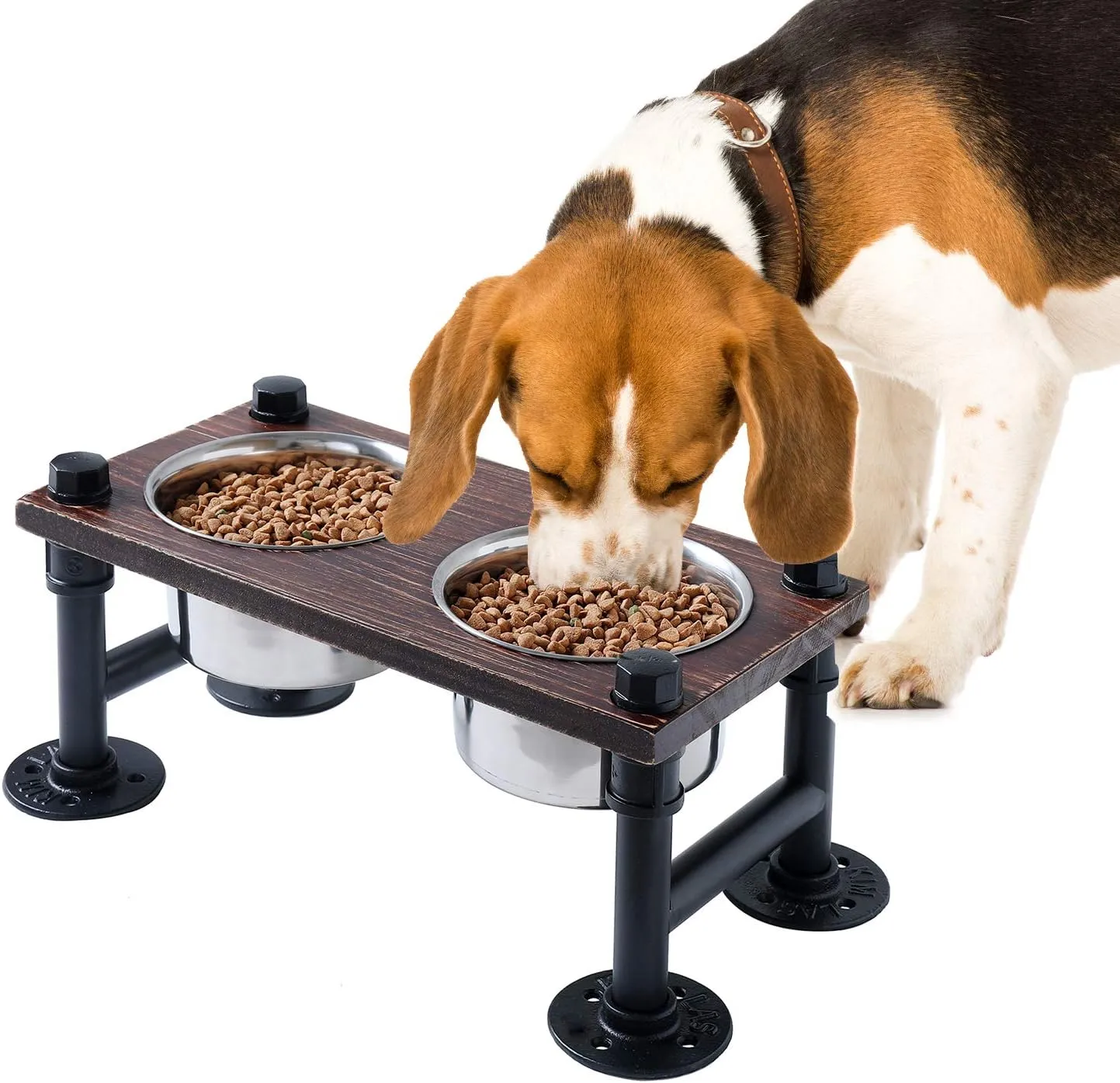 WELLAND Farmhouse Style Elevated Raised Dog Food Stand With 2 Stainless Steel BowlS, Ideal For ...