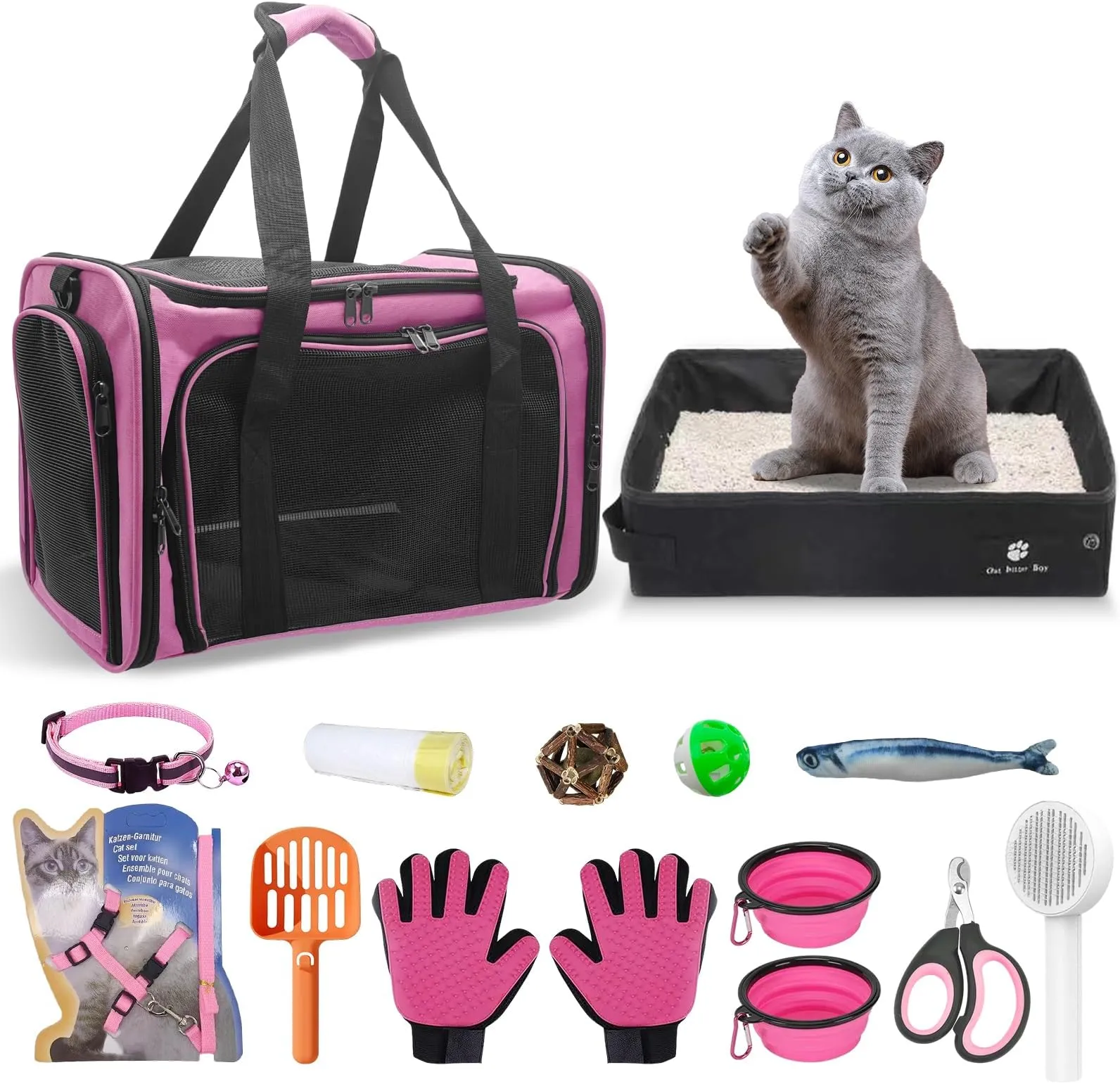 Soft-Sided Cat Travel Carrier: Portable Folding Design with Litter Box ...