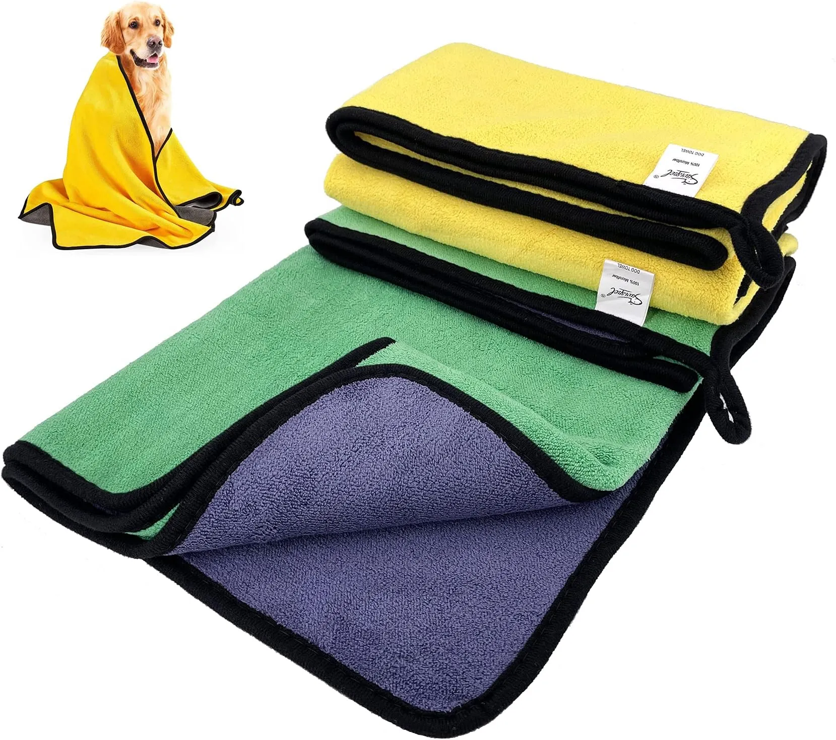 Super Absorbent Dog Towel 2-Pack: Quick Drying Pet Bath Towels for ...