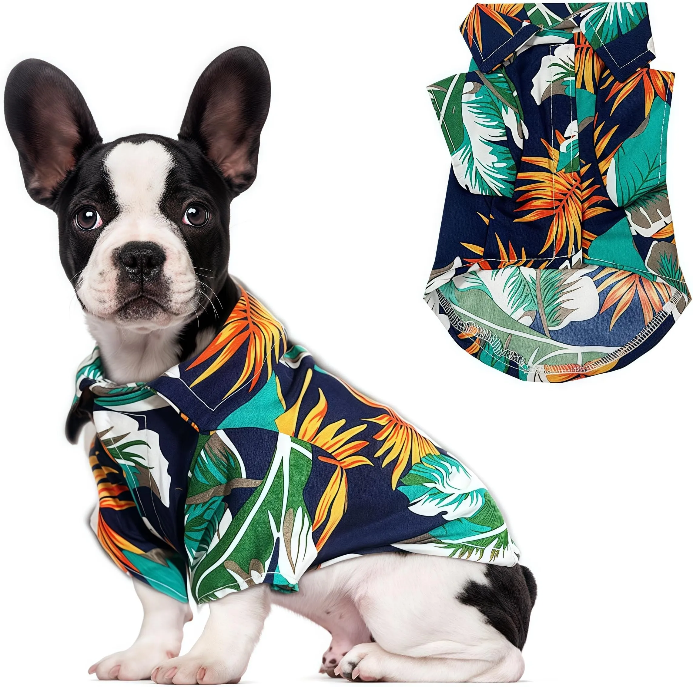 TwinkkeJoy Dog Shirt Hawaiian Leaf Printed Lapel Velcro T-Shirt for ...
