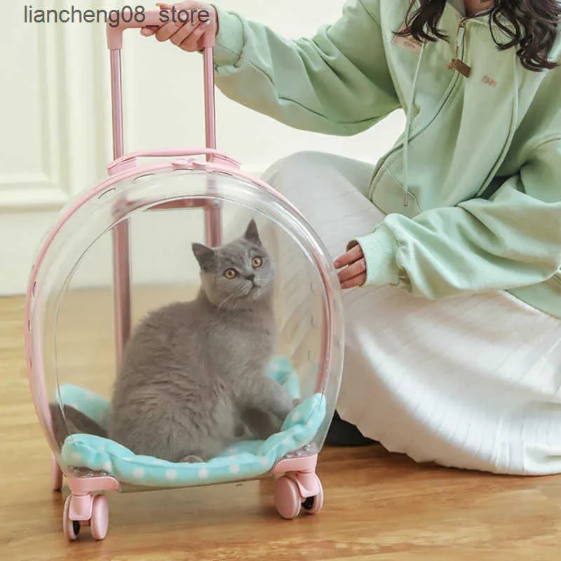 DHgate.com:Transparent Pet Carrier Backpack with 4-Wheel Cart ...