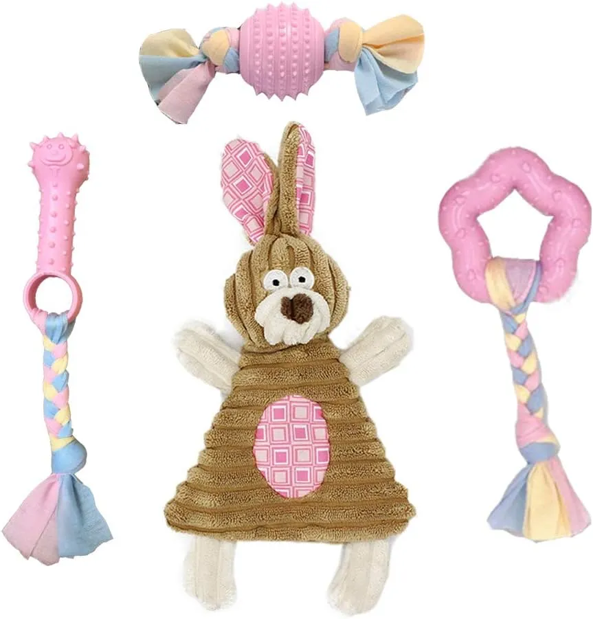 Cute Puppy Chew Toys 4-Pack - Pink Bunny Design, Small Dog Approved ...