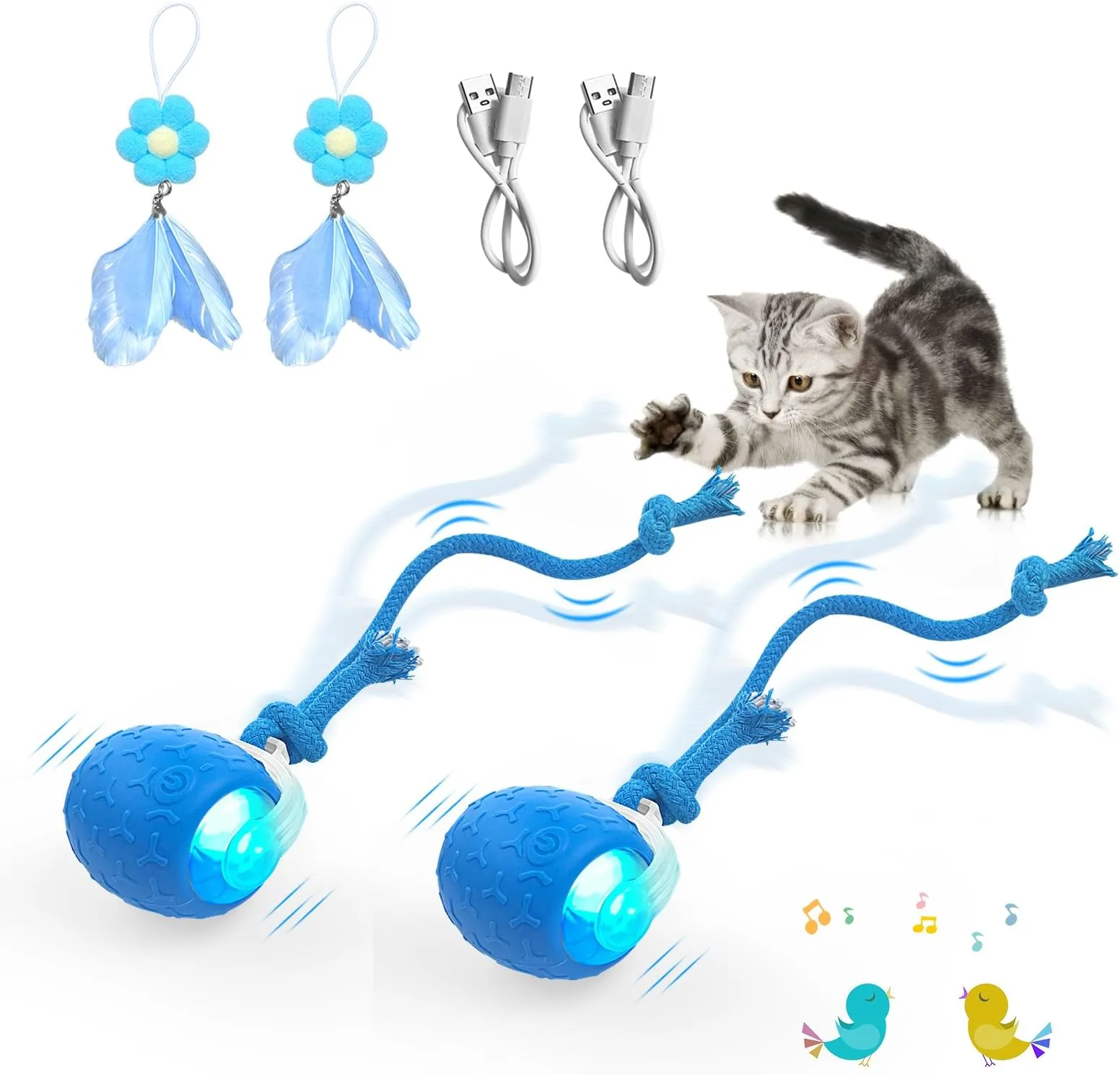 Interactive Cat Toy Ball - Motion Activated Chirping, USB Rechargeable ...