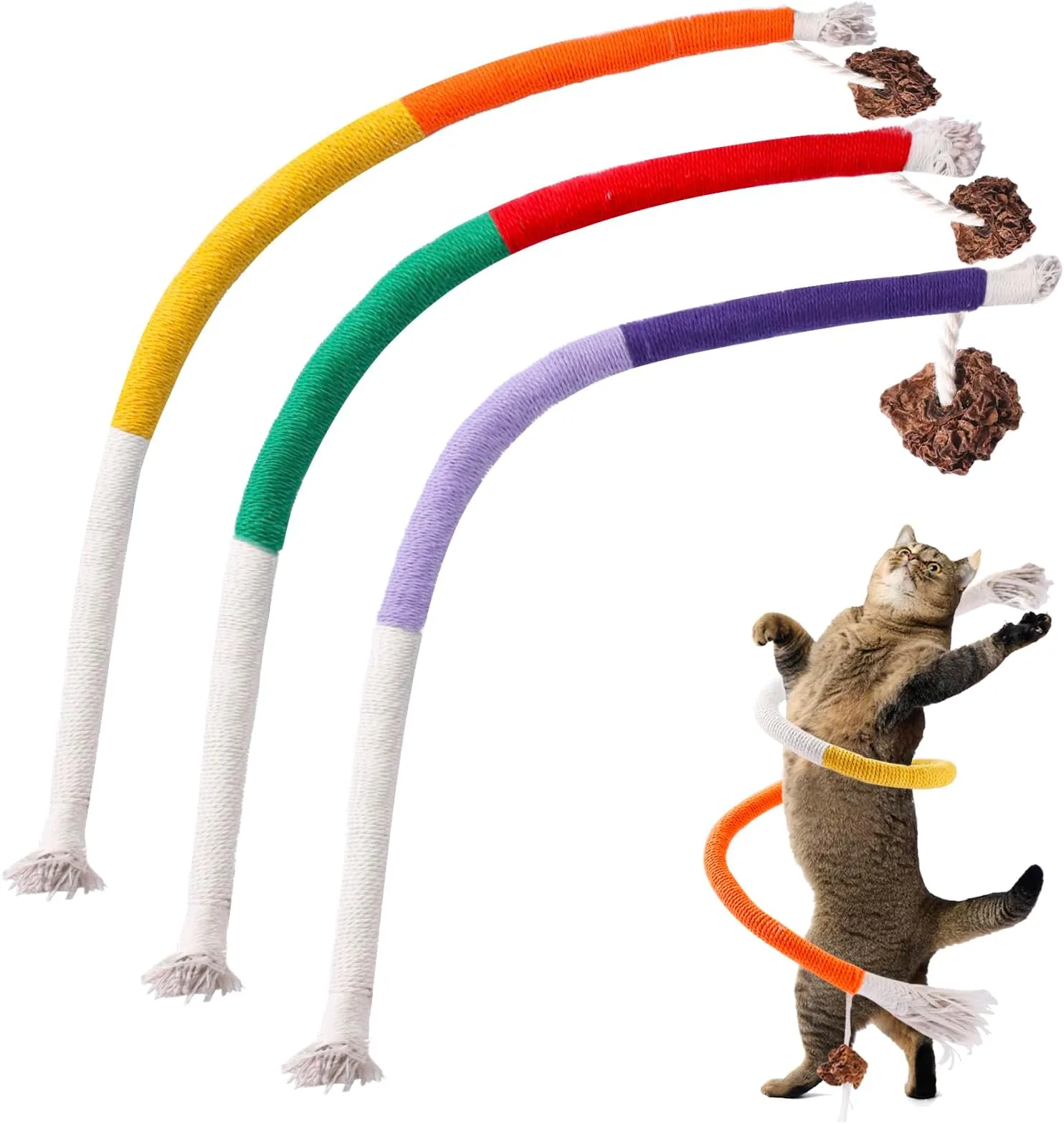 Sisal Rope Cat Toys with Natural Catnip, 3-Pack! Safe Kitten Teething ...