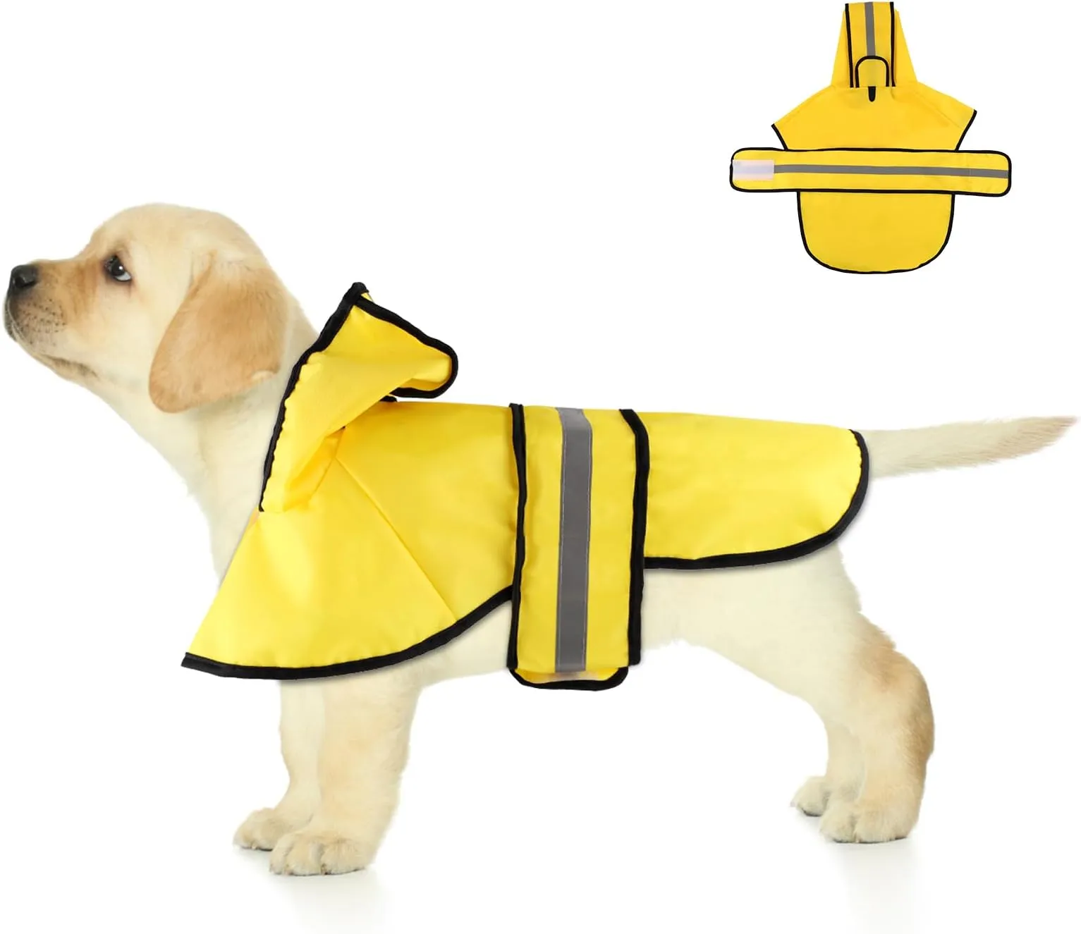 Adjustable Dog Rain Jacket with Hood - Reflective, Waterproof Puppy ...