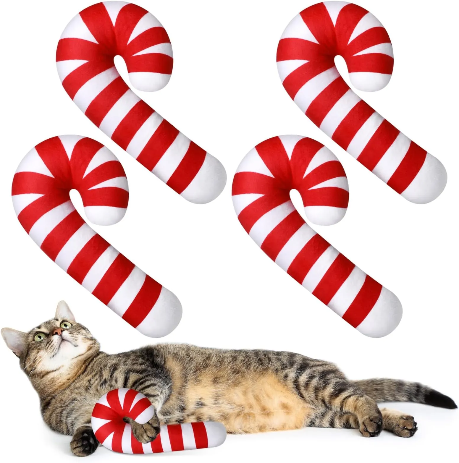 Christmas Cat Toys - 4 Candy Cane Catnip Chew Toys for Kittens & Cats ...