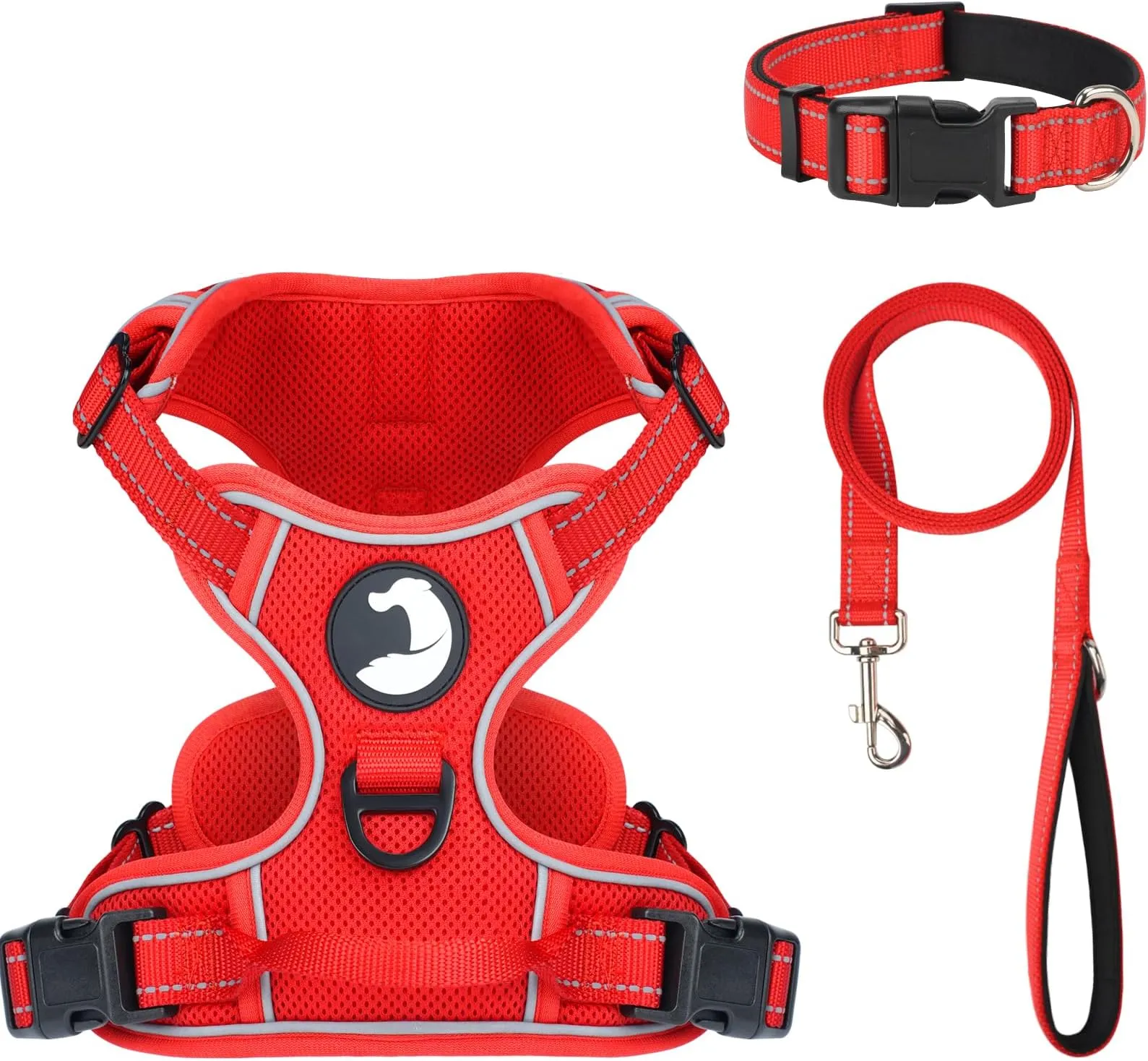 Adjustable Dog Collar Harness and Leash Set - No Pull, Reflective ...