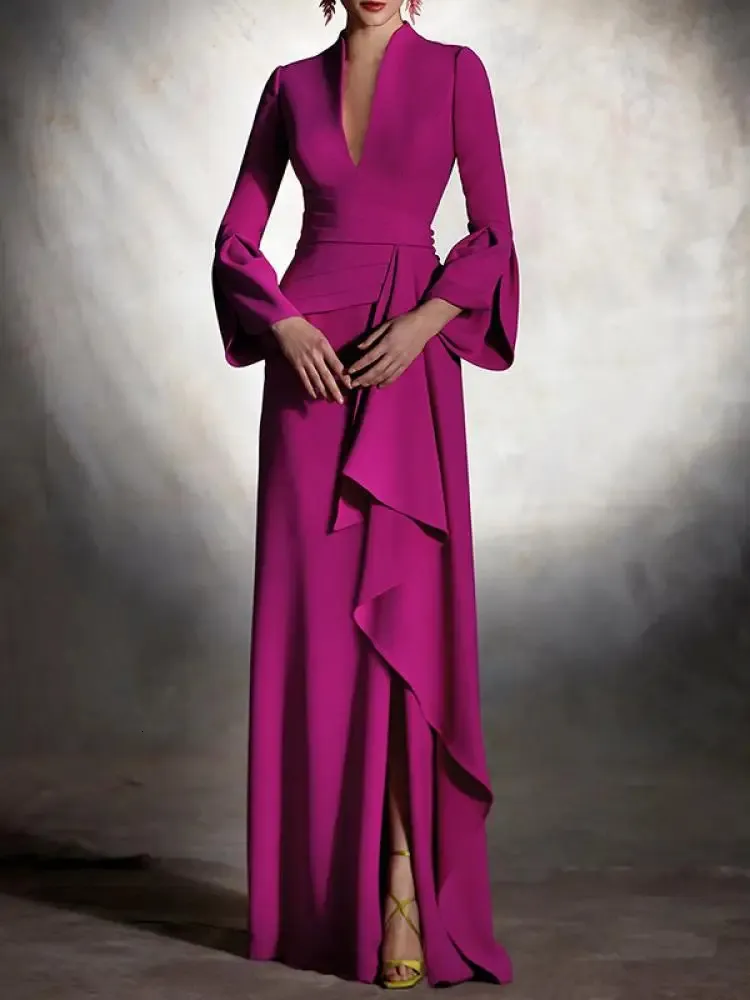 Elegant Maxi Evening Dress: Spring Flared Sleeves, Deep V-Neck, Perfect ...