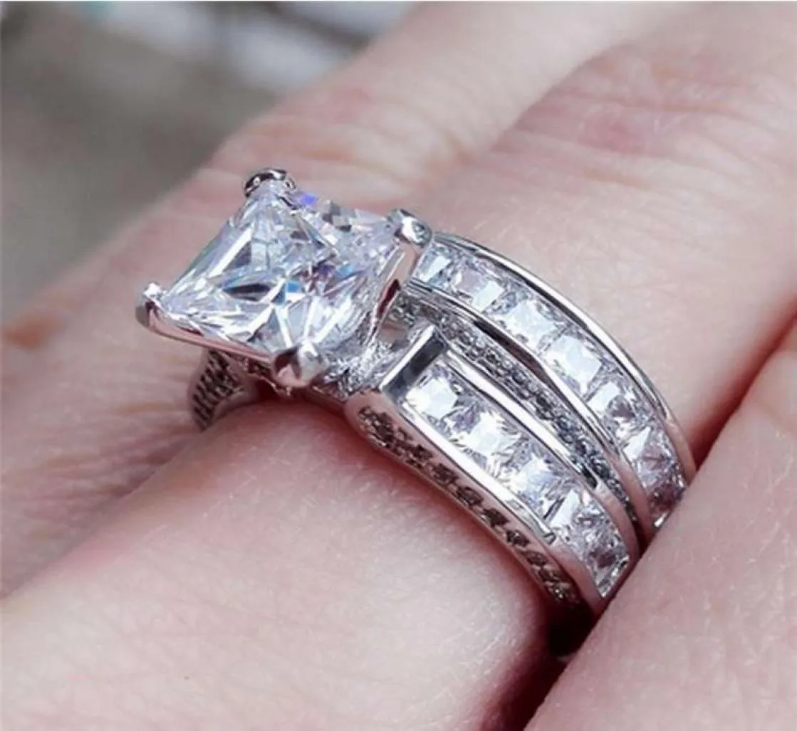 Classical Iced Out Princess Cut Ring For Women Trendy Shiny Jewelry For ...