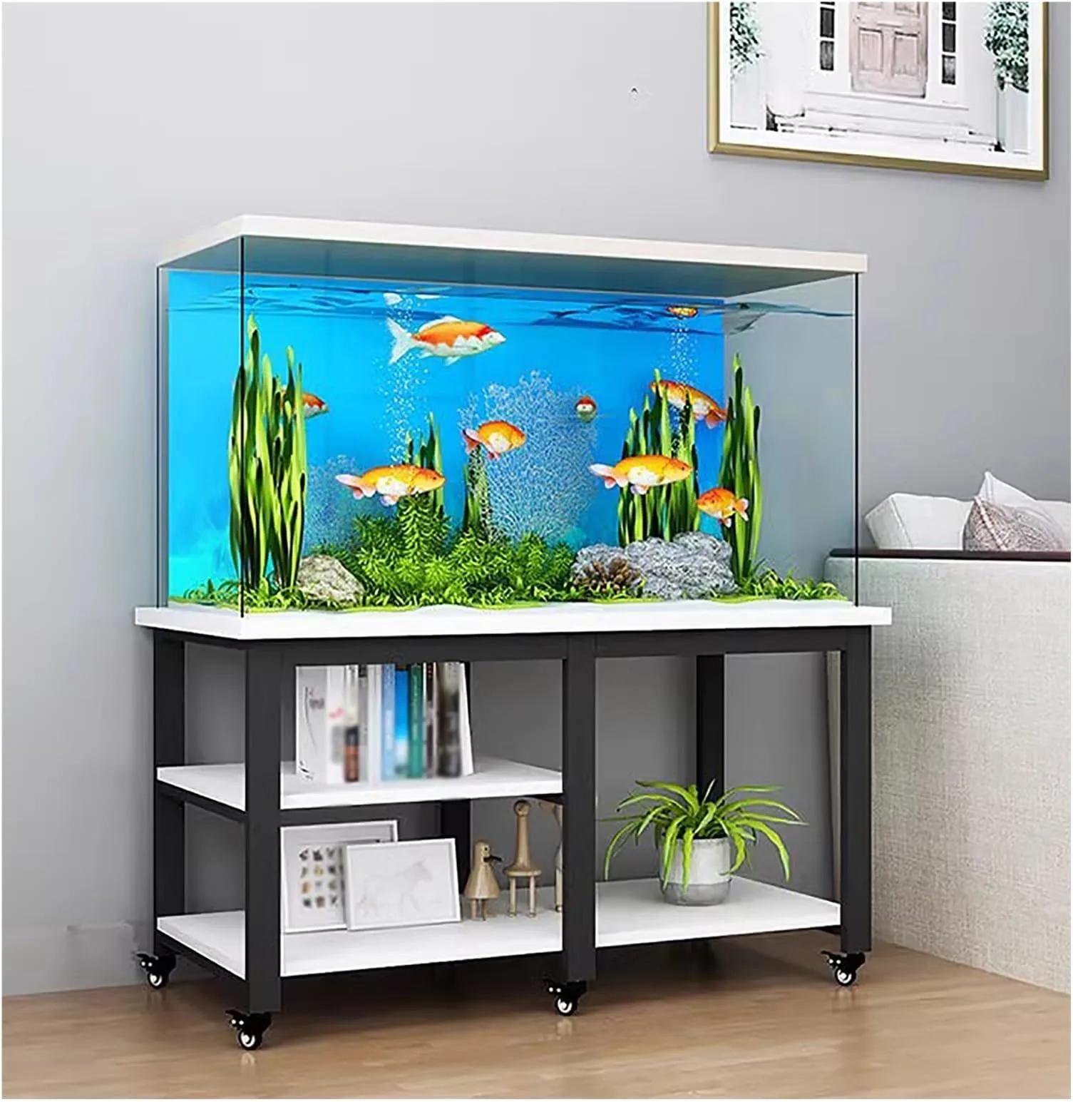 DHgate.com:Modern Mobile Fish Tank Stand with Storage - Black & White ...