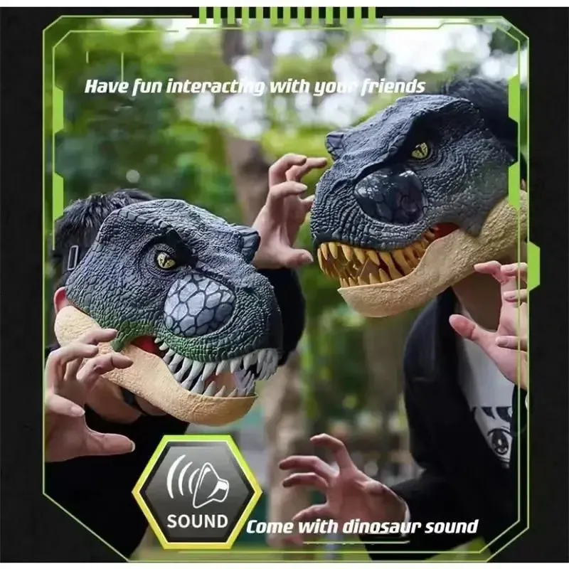Realistic Moving Jaw Dinosaur Mask - Halloween Costume Prop with Sound ...