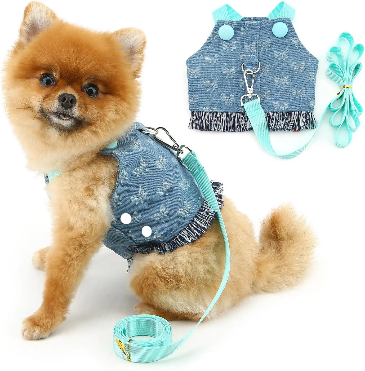 DHgate.com:Light Blue Denim Dog Harness & Leash Set with Bow-Knot ...