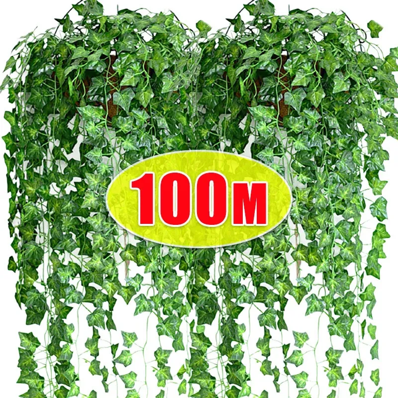 Artificial Green Ivy Vine Plant Glue 100/2M False Leaf Plant Rattan ...