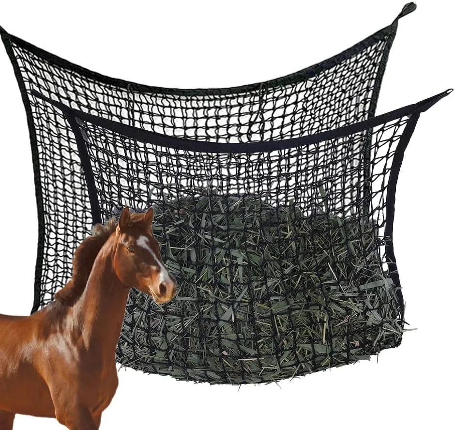 2-Pack Slow Feed Hay Nets for Horses - Portable Hay Feeder for Stall ...