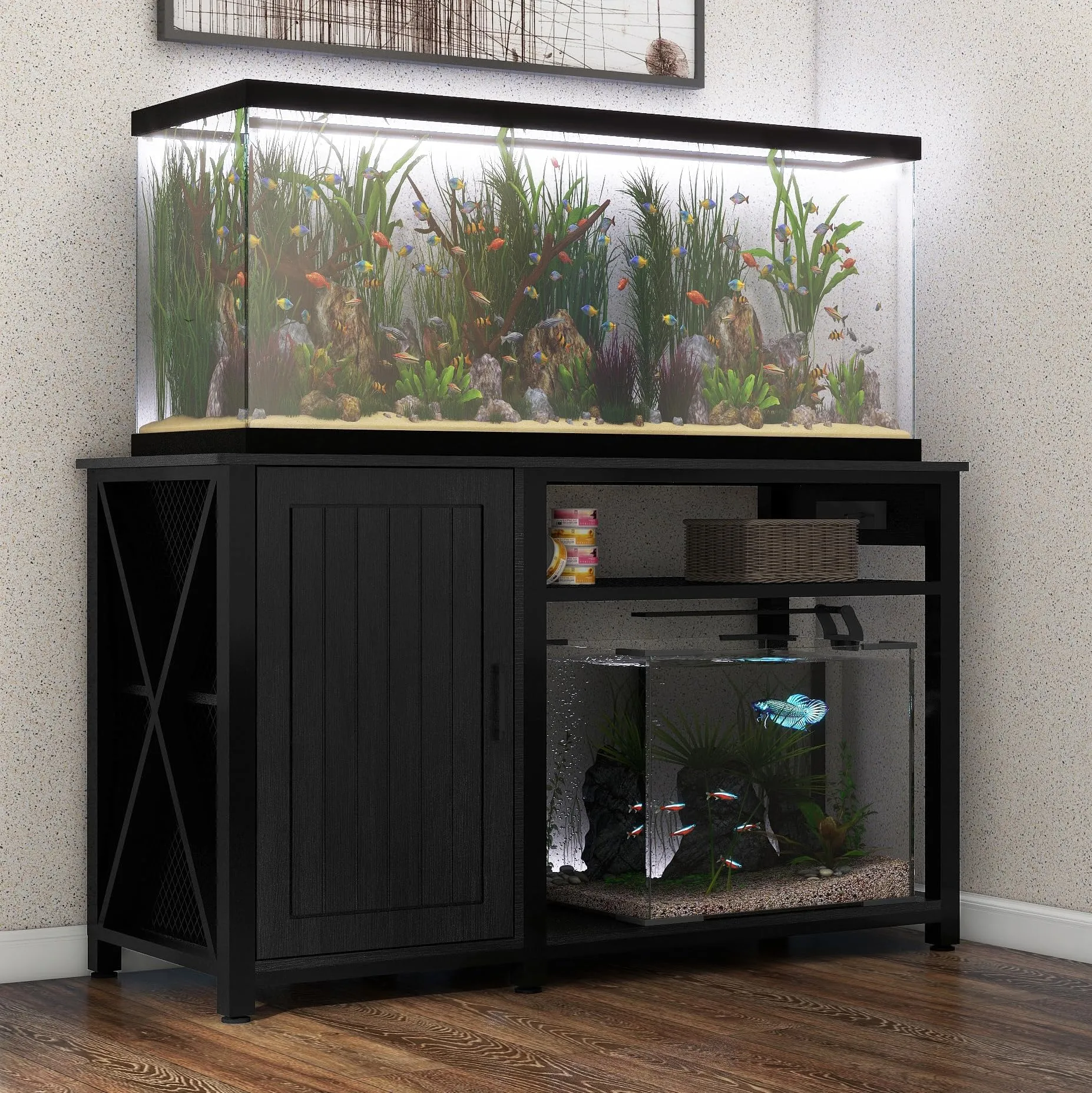 Heavy Duty 55 Gallon Fish Tank Stand With Power Outlets & Storage Metal ...