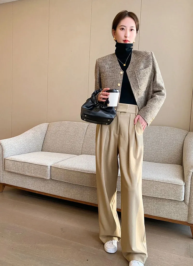 MEXZT Vintage Cropped Tweed Jacket Women Short Single-Breasted Blazer ...