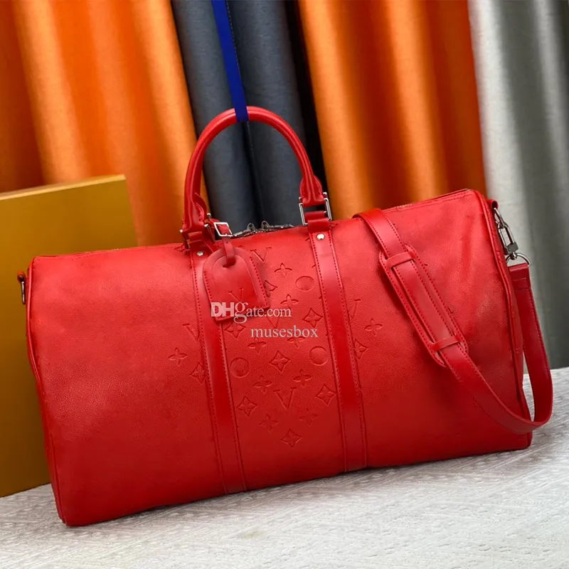 Embossed Red Designer Red Duffle Bag Large Capacity Tote Purse For Men ...